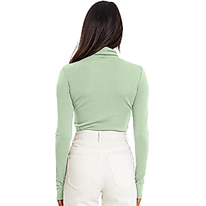 Trendy Queen Womens Turtleneck Long Sleeve Shirts Mock Neck Fall Fashion Basic Layering Tight Stretch Thermal Underwear Scrub Fashion Outfits Business Clothes Sage