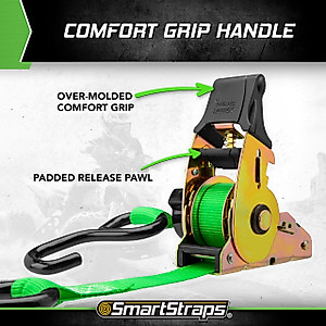 SmartStraps 6â€™ Ratchet Straps, 4 Pack â€” Standard Duty Retractable Tie-Down Straps â€” 1,500lb Break Strength, 500lb Safe Work Load â€” Haul ATVs, Lawn Tractors and Other Small Equipment