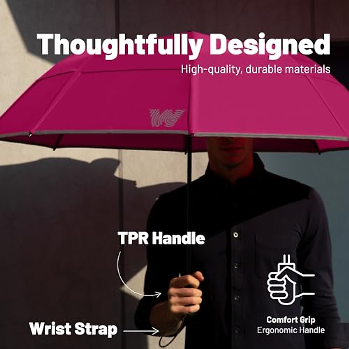 Weatherman Umbrella - Premium Collapsible Small Travel Umbrella Compact - Windproof Umbrella Resists Up to 55 MPH Winds - Travel Umbrellas for Rain, Wind, Backpack, Car Umbrella - Portable Compact Umbrella Easy Auto Open w/ Strong Fiberglass Frame - Foldi