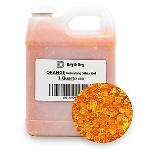 Dry & Dry" [1 Quart Premium Orange Indicating Silica Gel Desiccant Beads(Industry Standard 3-5 mm) - Rechargeable Silica Gel Beads(2 LBS)