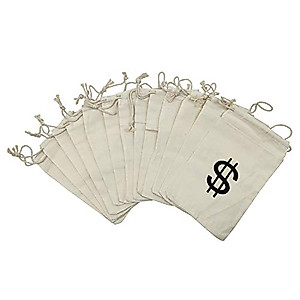Sanrich 20 Pack Money Bags Drawstring Pouches Goody Bag 4.3 x 6.6 inches Canvas Dollar Favor Bags For Themed Birthday Party