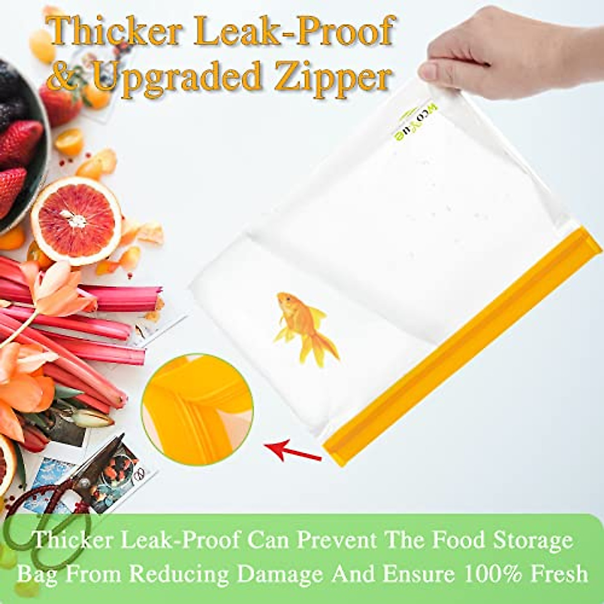 12 Pcs Reusable Storage Bags, Reusable Food Storage Bags, Reusable Freezer Bags Food Container, Stand Up Extra Thick Leakproof Reusable food Bags(Gallon Bags+Sandwich Bags+Snack Bags)