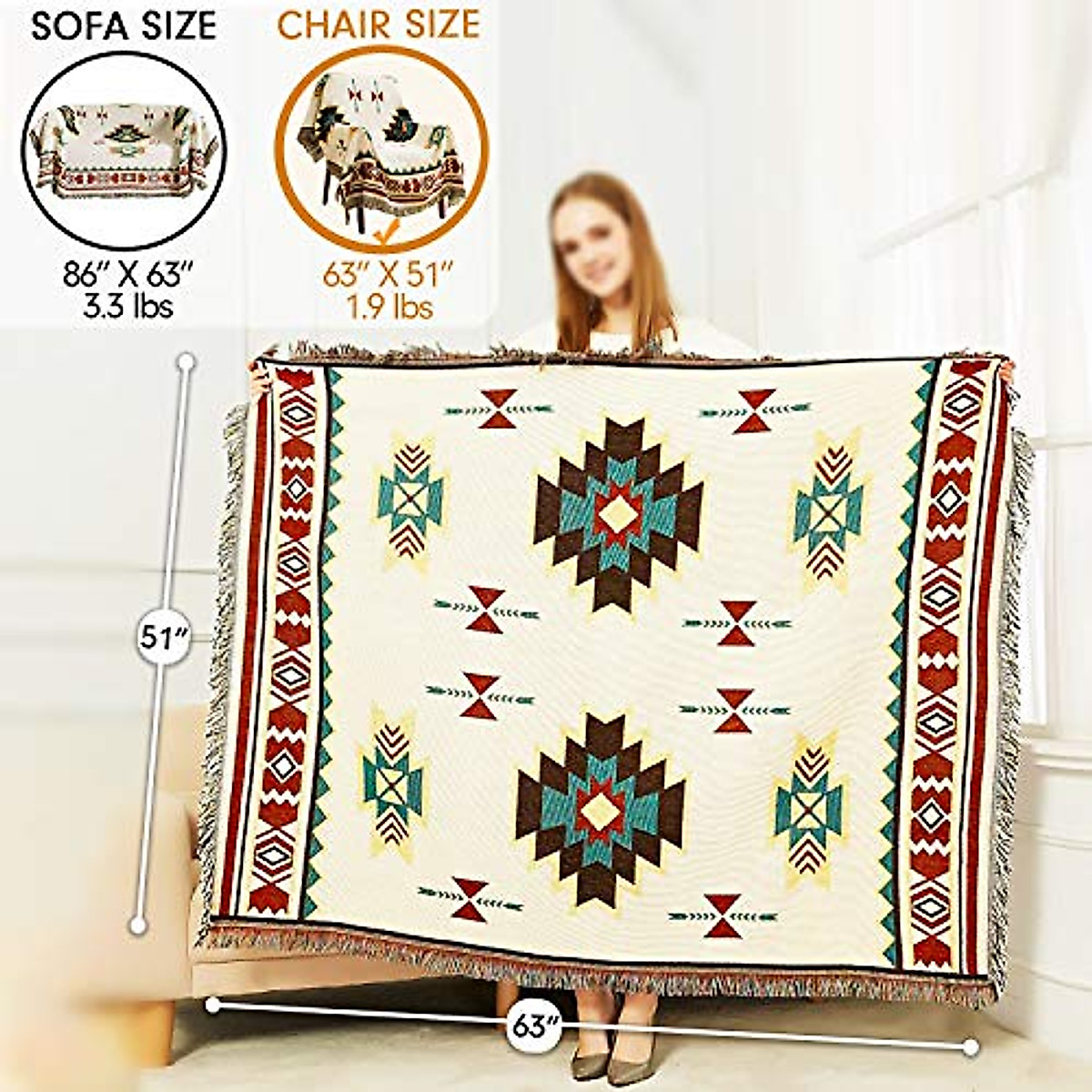 WarmTide Southwestern Soft Throw Blankets with Tassels Cozy Cotton Woven Aztec Knitted Bed Couch Throws Sofa Chair Towel Multi-Function for Home Decor Office Travel