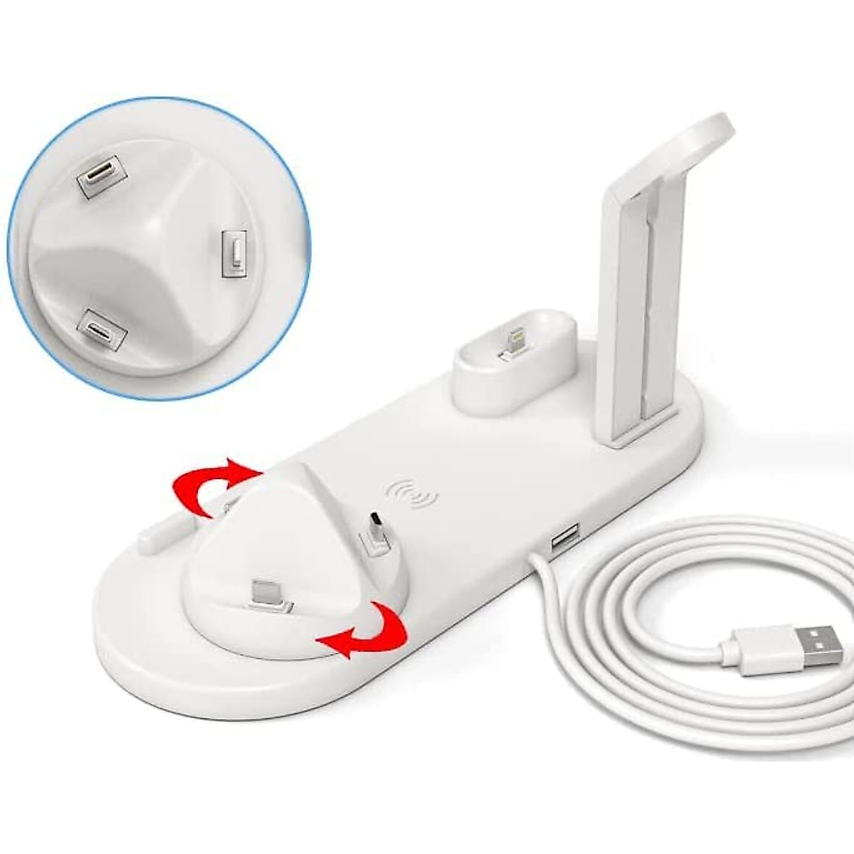 Multi-Port Fast Wireless Charging Station | Universal Contactless Charging Docks | Compatible with Smart Devices, Watch, AirPods Pro, iPhone 14/13/12/11 Pro Max/X/XS/XR 8/Plus (6-in-1 White)