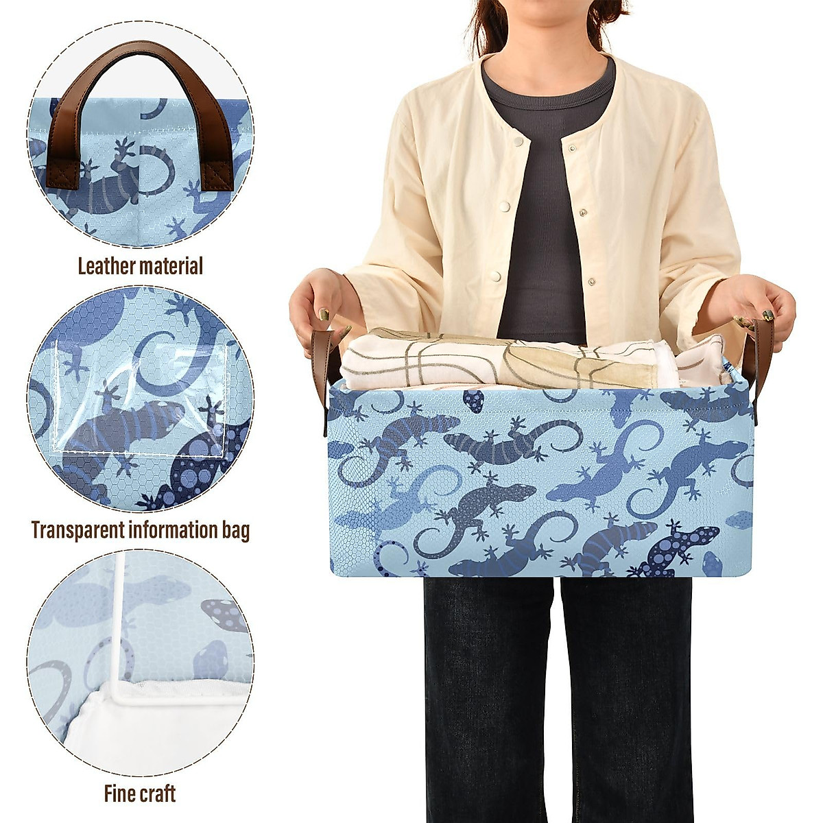 Exnundod Modern Lizard Cute Storage Bins Organizer Cartoon Storage Basket for Shelf Cubes Folding Storage Boxes with Handles Closet Organizer Basket for Bedroom Dorm Office