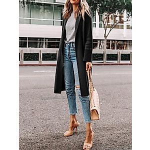 Yousify Women's Open Front Knit Cardigan Long Sleeve Lapel Casual Solid Classy Sweater Jacket Black XXL