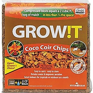 GROW!T JSCC2 - Organic Coco Coir Planting Chips (9 LBs), Block - Promotes Growth tropical flowers and plants, Perfect for indoor or outdoor usage