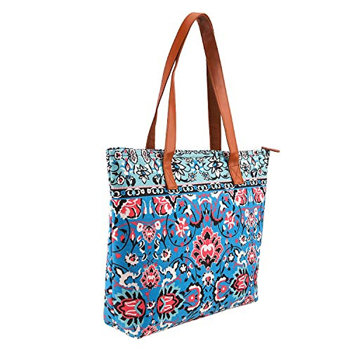NC Floral Canvas Tote bags Shoulder Bag Women Zip GYM Hiking Picnic Travel Beach Pool Weekend Book Bag(Blue Flor)