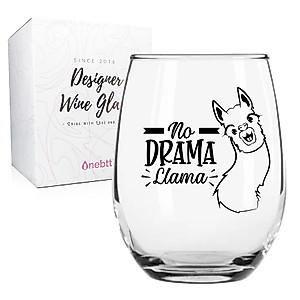Onebttl Llama Gifts for Women, No Drama Llama Wine Glass, Alpaca Gifts, 17oz Wine Glass