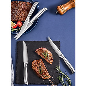 D.Perlla Steak Knives, Super Sharp Straight Edge Steak Knife Set of 8, Professional Straight Edge Kitchen Table Dinner Knives, Elegant High Carbon Stainless Steel Kitchen Steak Knife Set, 4.5IN