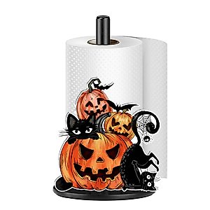 Halloween Paper Towel Holder,Halloween Kitchen Decor,Halloween Bathroom Decorations with Pumpkin Cat Accessories Paper Metal Towel Holder Stand for Fall Countertop Housewarming Gift Supplies