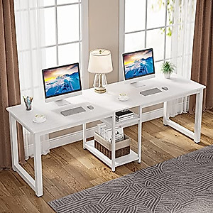 Tribesigns 78 Inches Computer Desk, Extra Large Two Person Office Desk with Shelf, Double Workstation Desk for Home Office(White)