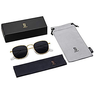 SOJOS Small Square Polarized Sunglasses for Women Men Classic Vintage Retro Style SJ1143 with Gold Frame/Grey Lens
