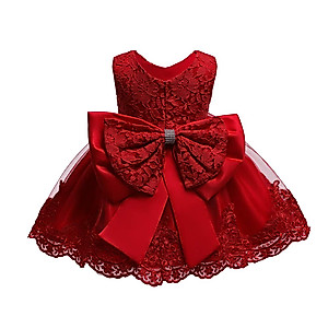Flower Girls Dresses Baby First Baptism Toddler Special Occasion Birthday Evening Gown Cute Dress(Red,18M)