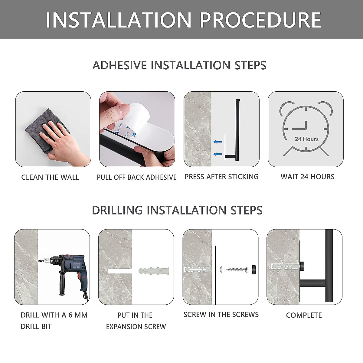 CERETIA Paper Towel Holder Under Cabinet for Kitchen, Self Adhesive or Drilling Paper Towel Holder Wall Mount, SUS304 Stainless Steel (Black)