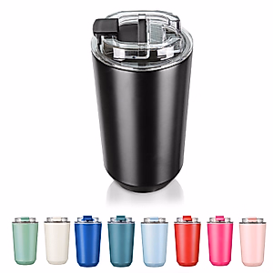 Puraville Insulated Tumblers with Lid, 14 oz Travel Coffee Mug Stainless Steel Vacuum Cup, Leak Proof Reusable Double Walled Coffee Tumbler for Iced and Hot Drinks, Black