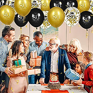 80th Birthday Balloons for Men, 15 Pcs Black Gold Happy 80th Birthday Balloons, Black Gold 80th Birthday Party Decorations Balloons for Men Women 80th Birthday Decor