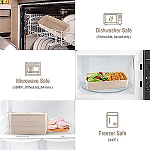 Iteryn Bento Box Lunch Box, 3-In-1 Compartment Lunch Containers - Wheat Straw, Leakproof Stackable Bento Lunch Box Meal Prep