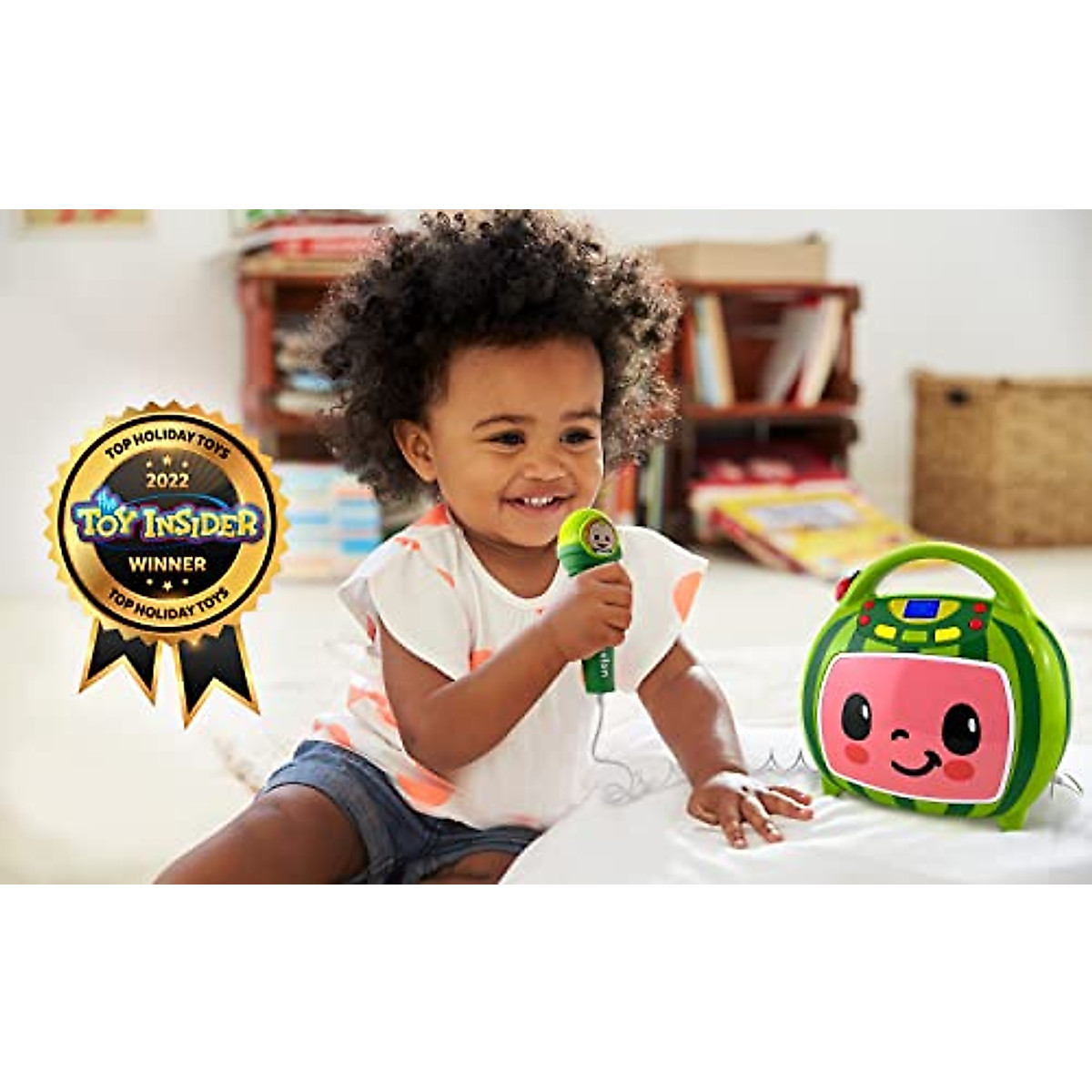 eKids Cocomelon Karaoke Machine with Built-in Cocomelon Songs and Microphone for Kids