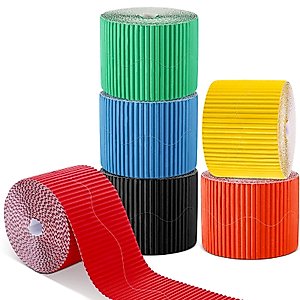 Harloon 6 Pcs 300ft Bulletin Board Borders Decorative Classroom Borders Bulletin Board Trim Poster Board Decor for Teacher Students Wall White Board Cork Board Locker, 6 Colors