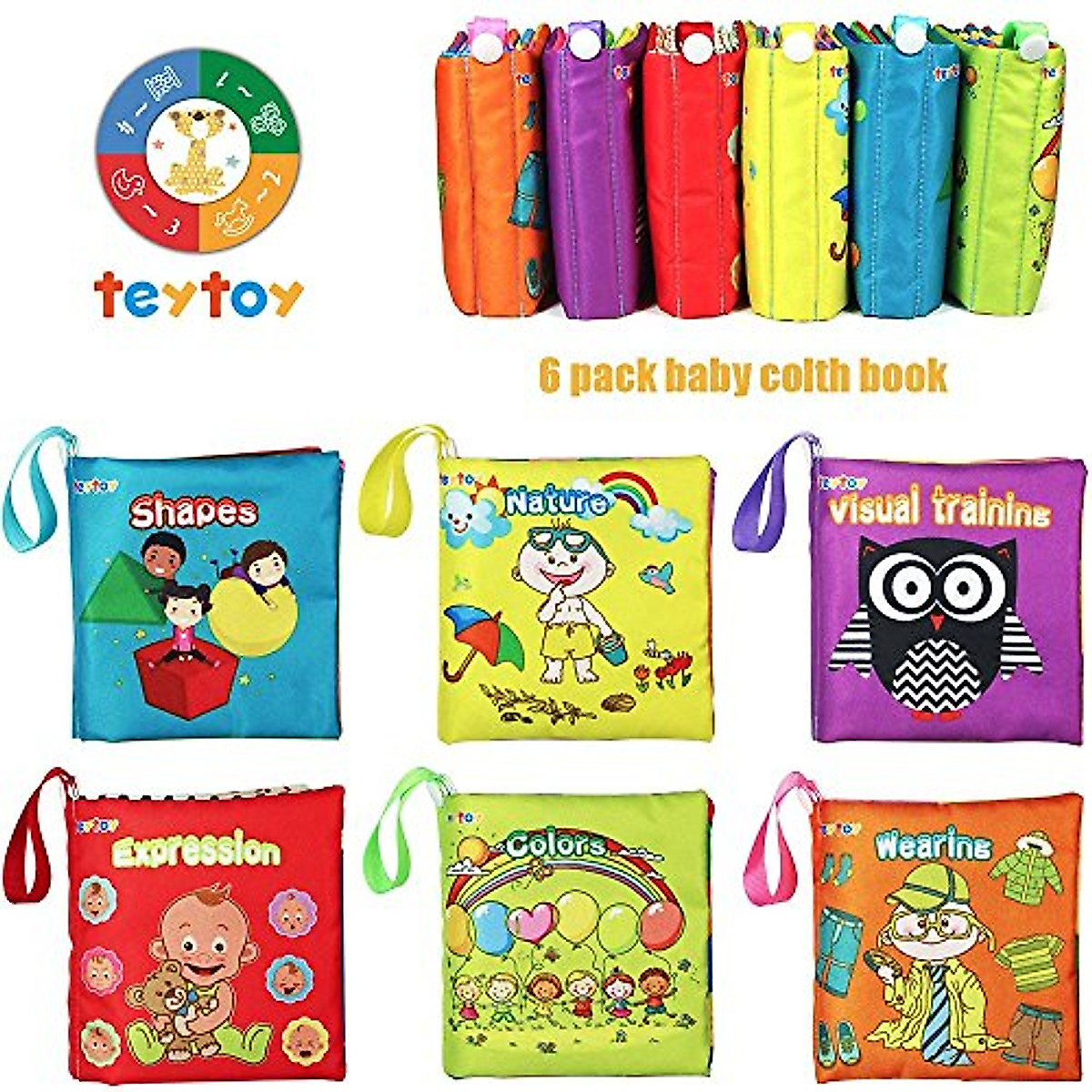 teytoy My First Soft Book, 6 PCS Nontoxic Fabric Baby Cloth Books Early Education Toys Activity Crinkle Cloth Book for Toddler, Infants and Kids Perfect for Baby Shower (New Version)