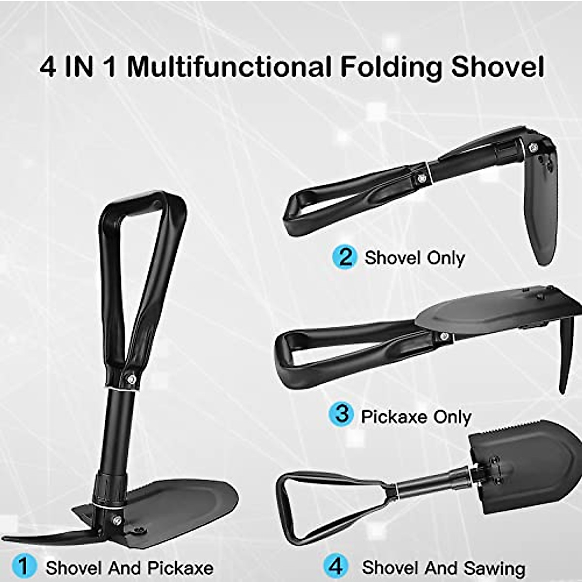Folding Survival Shovel 23 in,50# high-Carbon Steel Entrenching Tool, Folding Camping Shovel, Firefighting Shovel, Portable Shovel for Garden, Hunting, Hiking, Fishing, Car Emergency, Gifts for Men