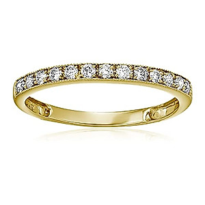 VIR JEWELS 1/4 carat (ctw) Diamond Wedding Anniversary Band for Women, Half Eternity Round Diamond Engagement Ring 14K Yellow Gold Prong Set with Milgrain 0.25 cttw, Size 6.5