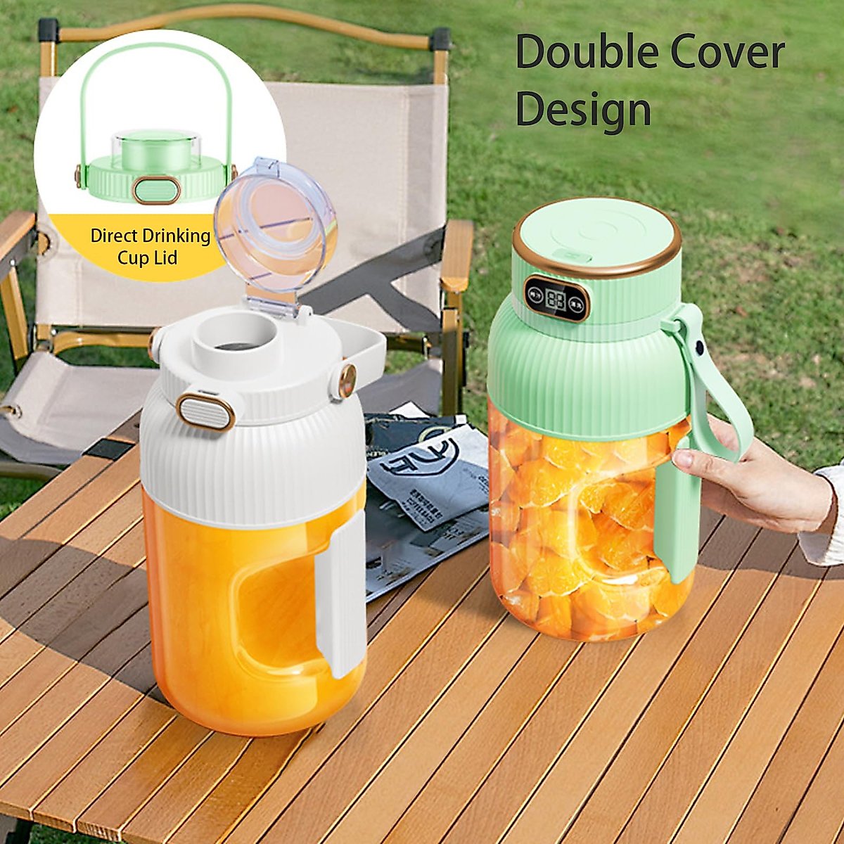 The Ovidian Portable Juicer, Multifunctional Portable Juicer Cup With Digital Display, Portable Juicer Blender With Direct Drinking Lid, Portable Blender Usb Rechargeable (Green)
