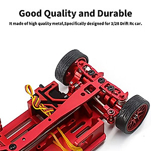 Abendor New Upgrate Mini-Q 1:28 Rc Car Frame, Aluminium Alloy & Plastic Frame Kit for 1/28 Mini-Q RC Car Frame Assembled with Wheels DIY Parts (Red)