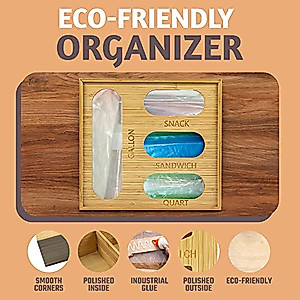Bhouma - Ziplock Bag Drawer Organizer with Sliding door, Bamboo Kitchen Drawer Organizer, Drawer Divider for Quart, Snack, Sandwich & Gallon Bags, Kitchen Organizer, 15x15 inch, Rounded Interiors