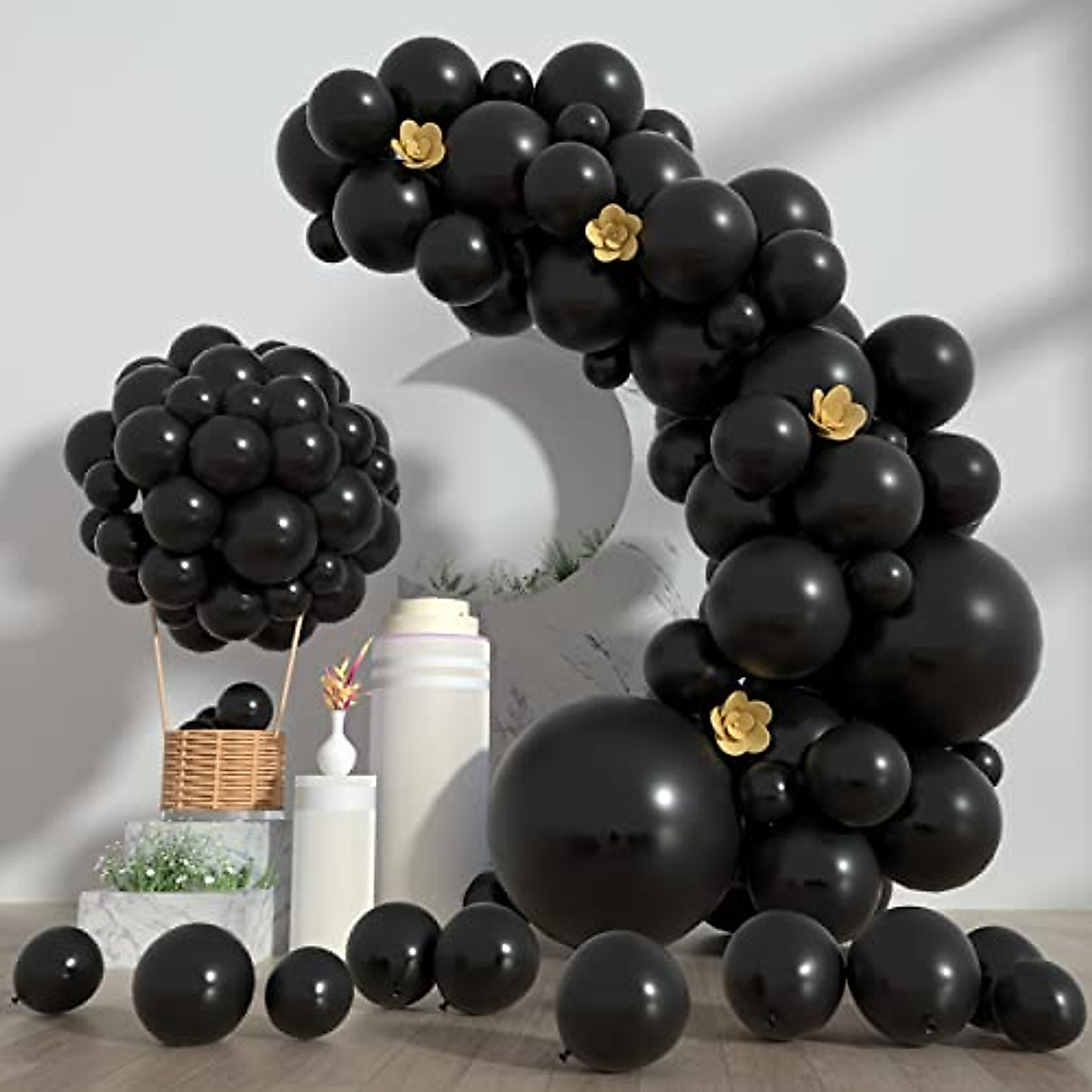 Styirl Black 100 Pcs Party Balloons (5/10/12/18 inch) for Birthday, Wedding, Graduation, Baby Shower, Bachelorette Party Decorations, Includes Curling Ribbon