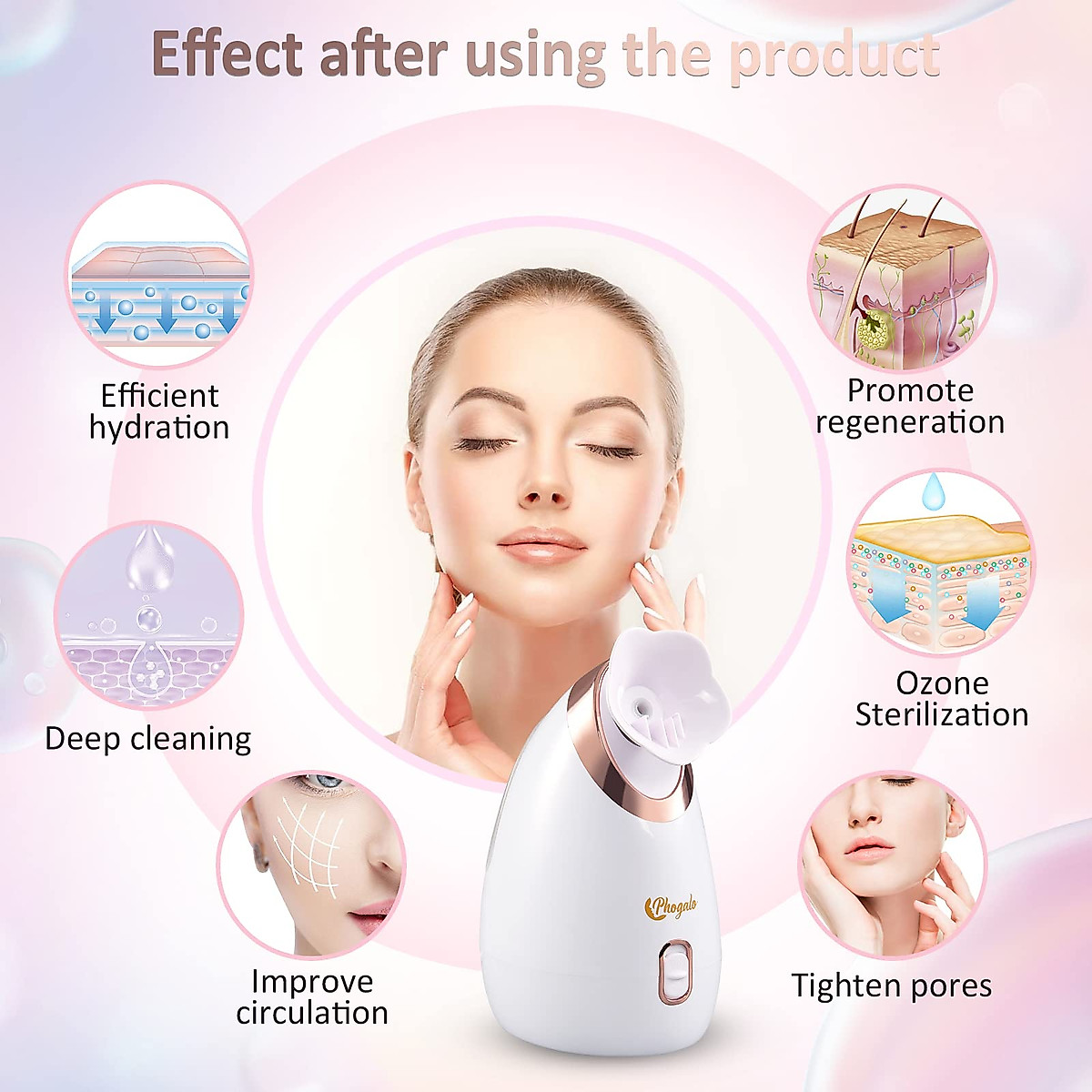 Phogalo Facial Steamer Spa Kit - Professional Nano Ionic Warm Mist for All Ages Women & Men - Pore Cleaner That Detoxifies, Cleanses and Moisturizes - Spa Quality