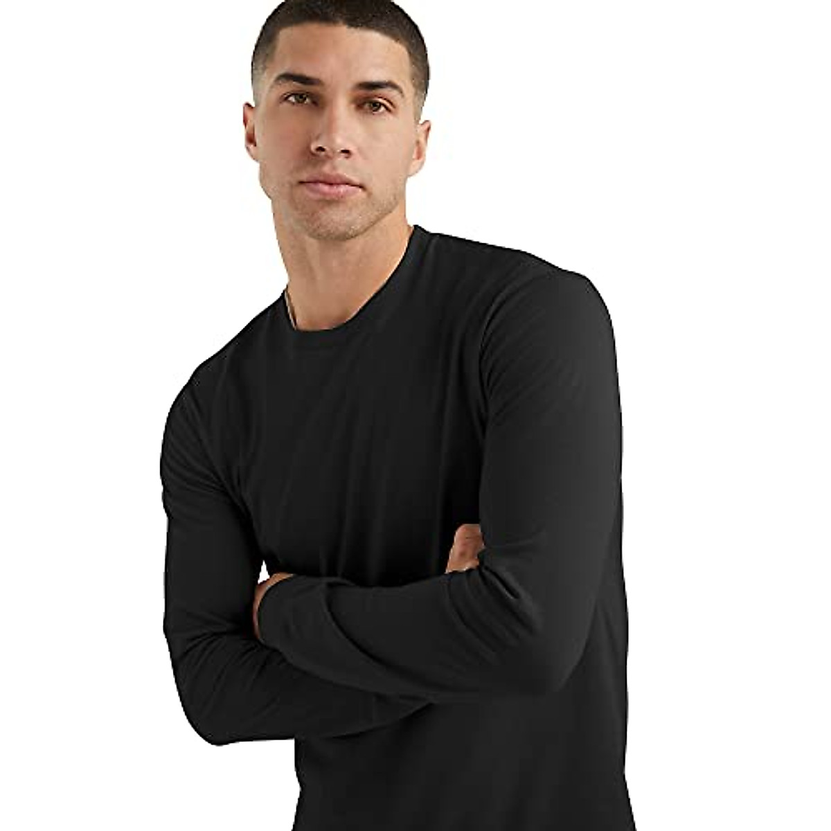 Hanes Originals Long Sleeve Cotton T-Shirt, Classic Crewneck Tee for Men, Black, Medium