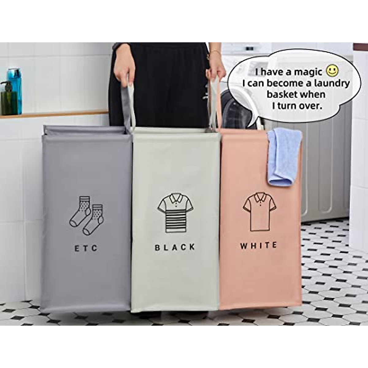 ECOWAN LIVING Recycle Bin, Trash Bin, Recycling Bins for Kitchen Home, Recyclable Waste Trash Sorting Organizer, Reusable Waterproof Compartment Container, Pack of 3 Bags