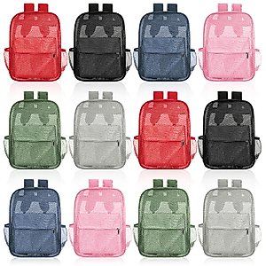 Amylove 12 Pcs Bulk Mesh Backpacks Bulk Mesh Bookbag for School Beach Backpack for School Kids Backpack Beach Bag(Multicolor)