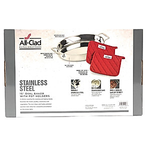 All-Clad Stainless Steel 15" Oval Baker with Pot Holders