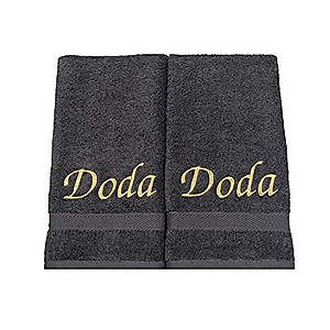 Liberty21 Monogrammed Personalized Name Hand Towels. Custom Embroidered Towels. Set of Two. (Grey)
