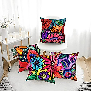YIRUNNI Set of 4 Art Theme Pillow Cover Reversible Pillow Cases Decorative Cushion Throw Pillowcase, for Indoor Outdoor Home Couch Sofa Living Room Party Decor(18'x18'), 18 x 18-Inch, (11242)