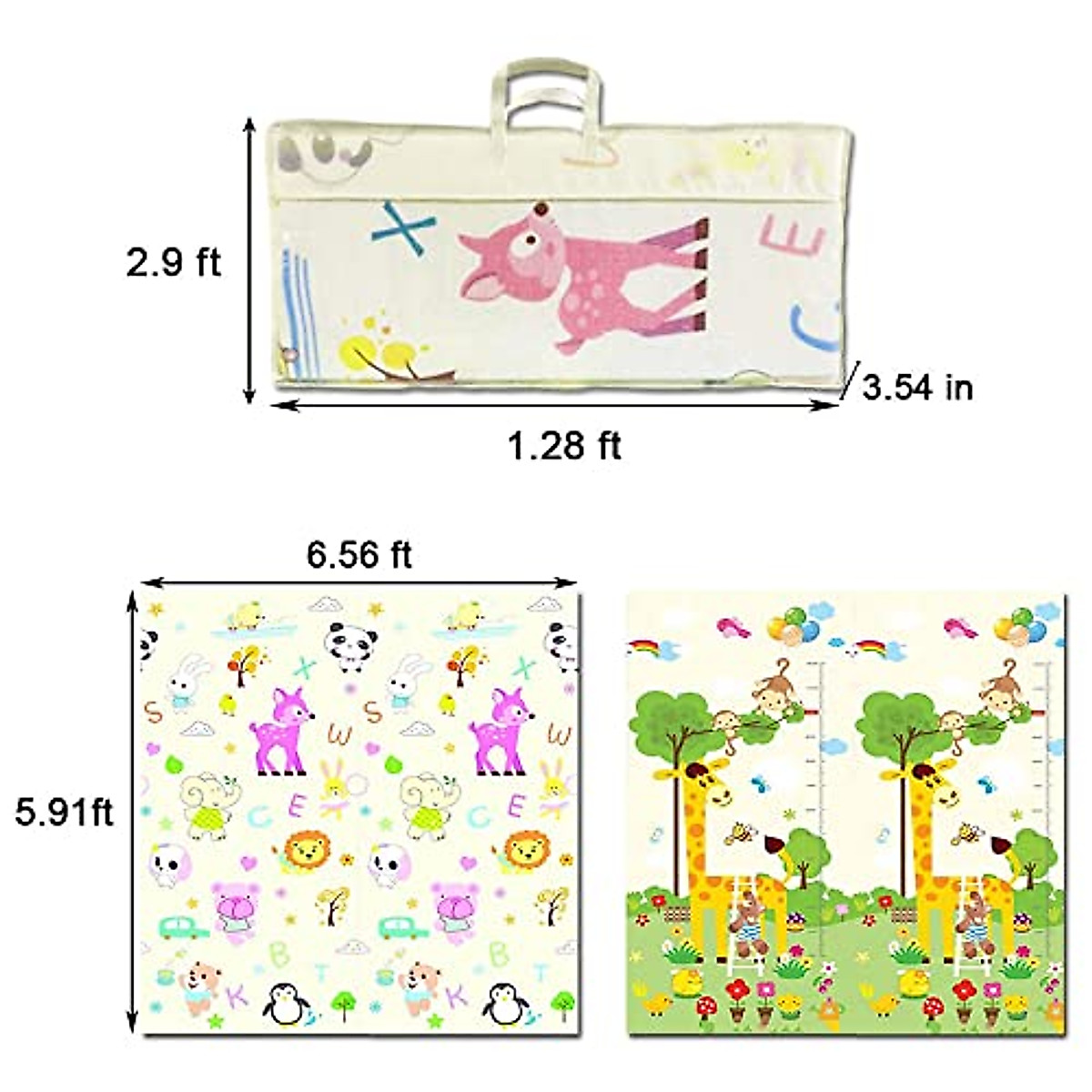 Swity Home Baby Play Mat 79" X 71", Foldable Foam Floor Mats with Carry Bag, Double Sided Playmat, Anti-Slip, BPA Free, Waterproof Crawling Mat for Kids Babies Toddlers (Giraffe)