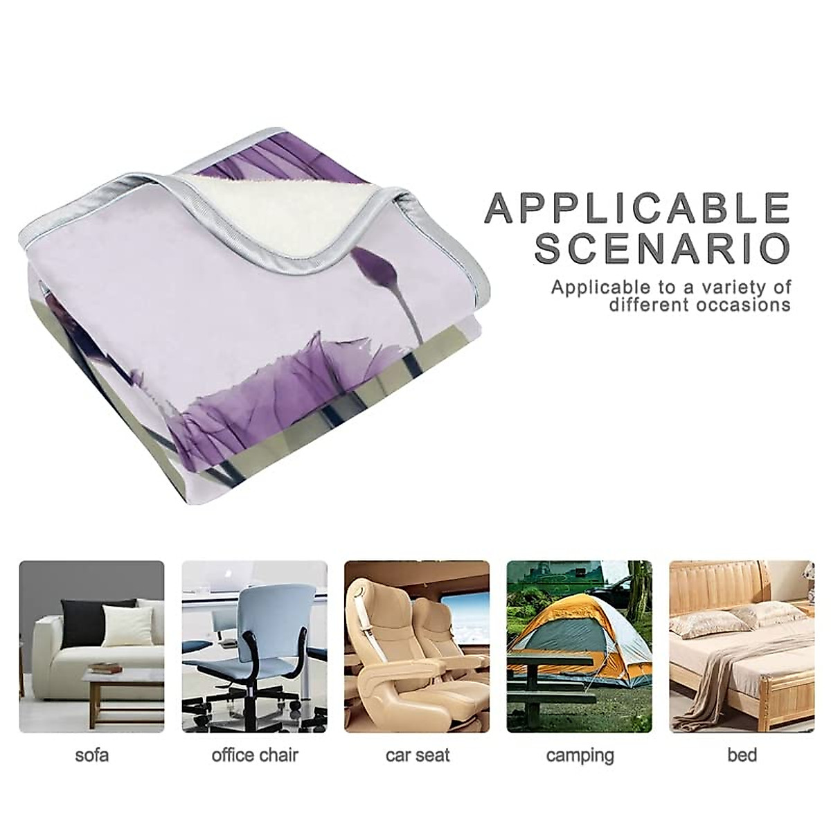 MNSRUU Flannel Bed Throws, Purple Tulip Flowers Fleece Plush Throw Blankets for Sofa Couch Sofa Office Travel Camping, Lightweight, 50 x 60 in