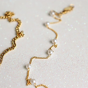 Tasiso 14K Gold Plated Handmade Pearl Anklet Dainty Minimalist Pearl Chain Ankle Bracelets Waterproof Boho Summer Jewelry 8.3"