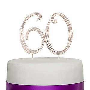 Ella Celebration 60 Cake Topper for 60th Birthday or Anniversary Rose Gold Rhinestone Party Supplies & Decoration Ideas (Rose Gold)