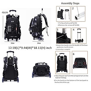 ETAISHOW Camo Rolling Backpack for Boys Kids Backpack with 6 Wheels Wheeled School Bag Trolley Bookbag