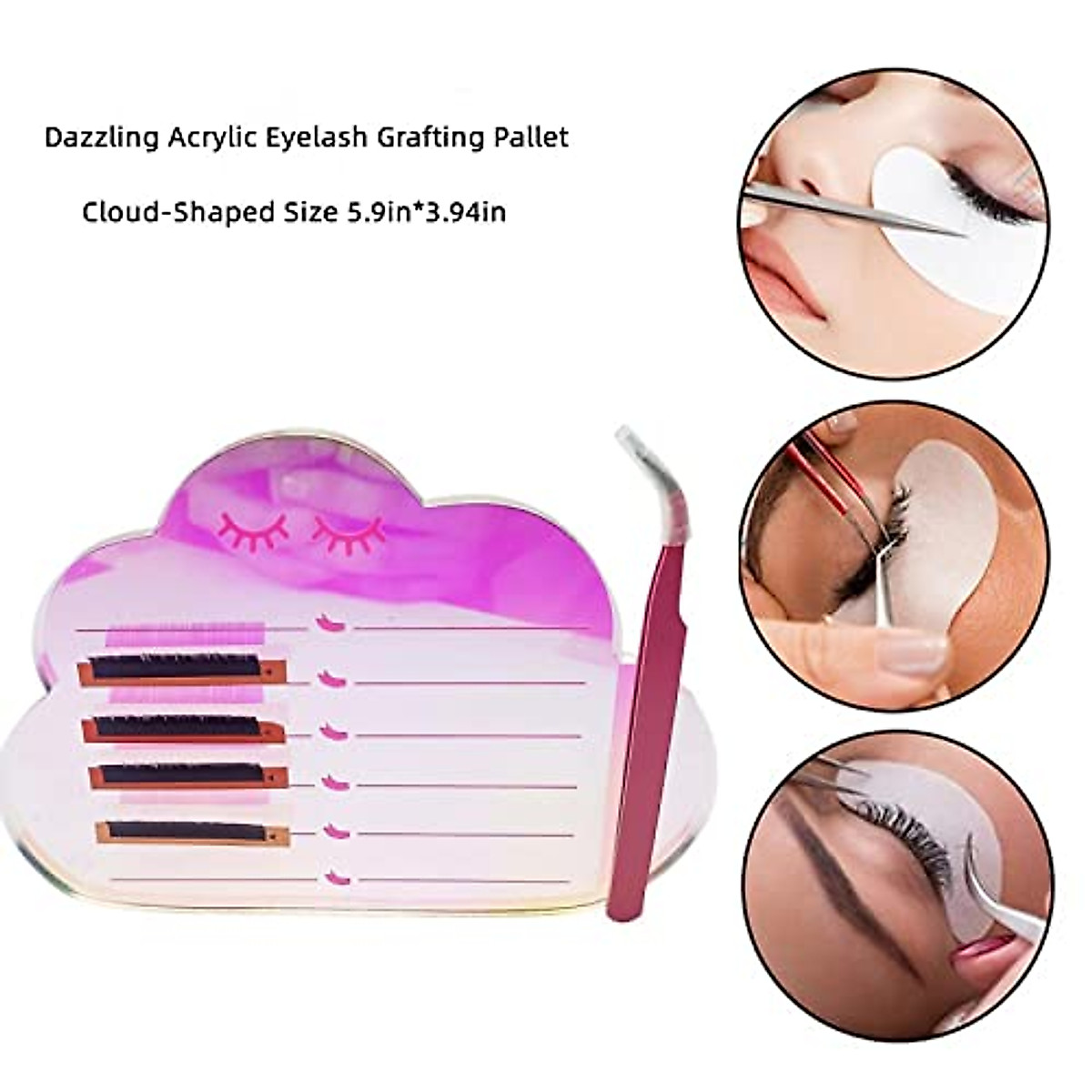 LIXIMMAZN Dazzling Eyelash Grafting Pallet, Acrylic Lash Tile holder, Makeup Palette Eyelash Extensions Storage Gasket Pads with Suction for Tweezers (Cloud-Shaped C)