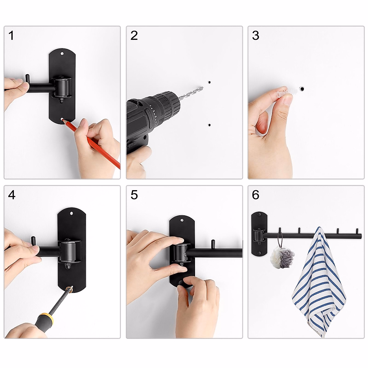 Sumnacon Clothes Rack,2Pcs Stainless Steel Clothes Hanger,Wall Mounted Clothes Rack,Wall Mounted Drying Rack with Swing Arm,Wall Clothes Hanger for Bathroom Laundry Room Closet,Black