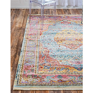 Unique Loom Baracoa Collection Area Rug - Miramar (5' 5" x 8' Rectangle, Light Blue/ Blue)
