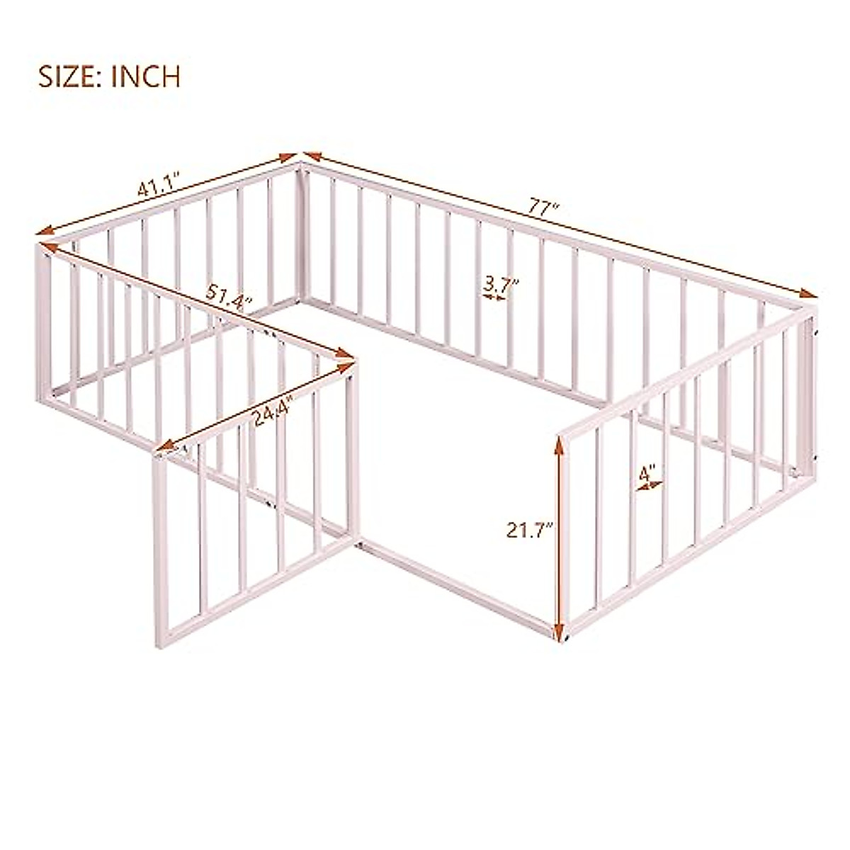 SIYSNKSI Twin Size Floor Bed with Fence and Door, Metal Floor Bed Frame, Montessori Bed Platform Bed Frame for Kids Boys Girls, Easy Assembly (Pink + Metal-3)