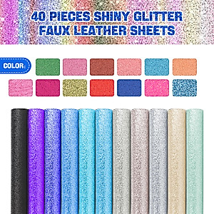 40 Pieces 8 x 11.8 Inches Shiny Glitter Faux Leather Sheets Glitter Fabric Faux PU Leather Sheets for Crafts,Making Bows, Earrings,DIY Crafts Decoration Supplies (20x30cm)
