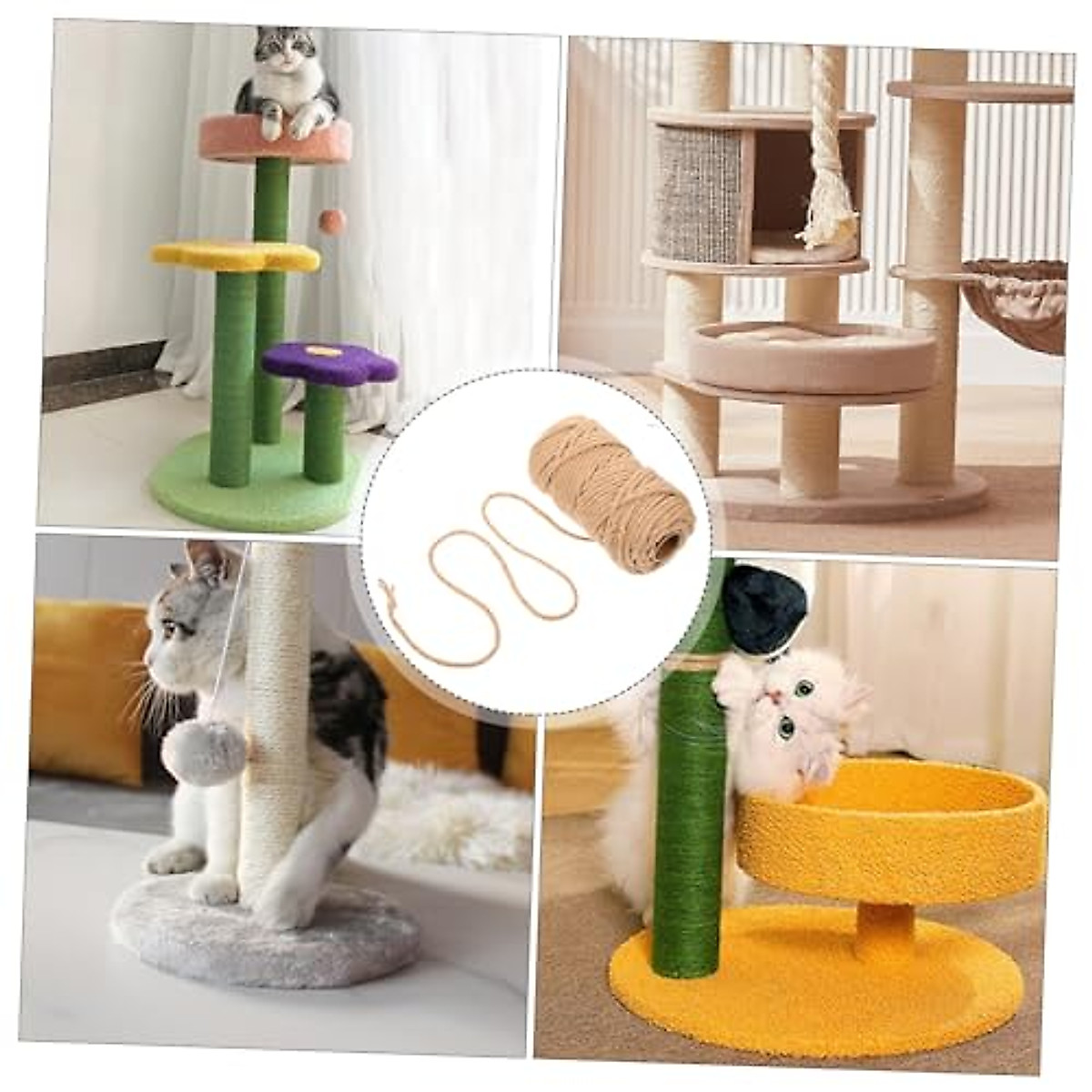 Hohopeti 1 Roll Cat Climbing Rope Sturdy Cat Scratcher Rope Heavy Sisal Twine Cat Scratching Tree Replacement Rope Natural Jute Twine Rope on Cat Trees Sisal Fibre Rope Sisal Rope Khaki