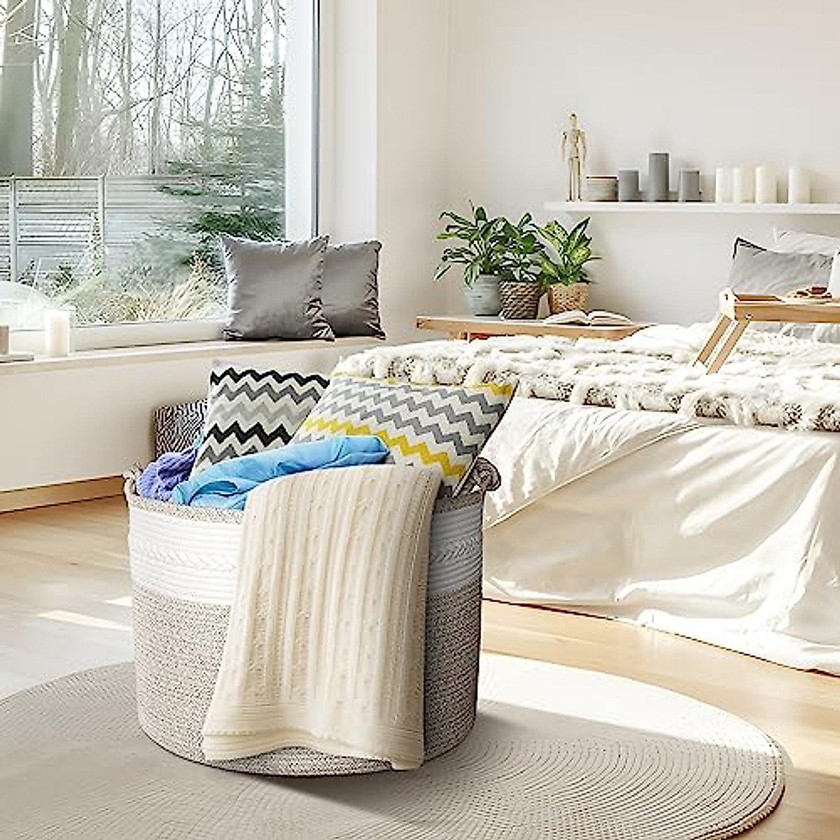 AivaToba 24" x 18" Cotton Rope Basket, Extra Large Basket with Handles for Blanket, Blanket Basket for Living Room, Large Storage Basket, Toy Baskets, Jumbo Woven Basket for Storage